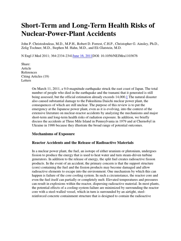 Short-Term and Long-Term Health Risks of Nuclear-Power-Plant Accidents ...