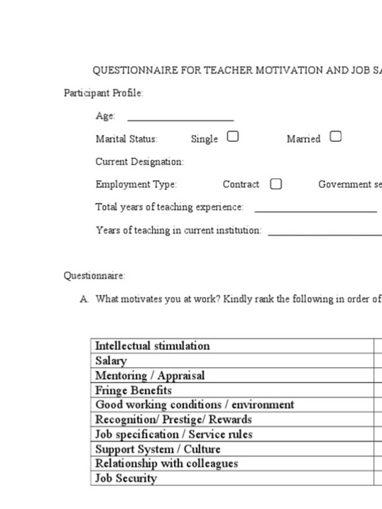 Teacher Motivation Survey | PDF | Job Satisfaction | Motivation