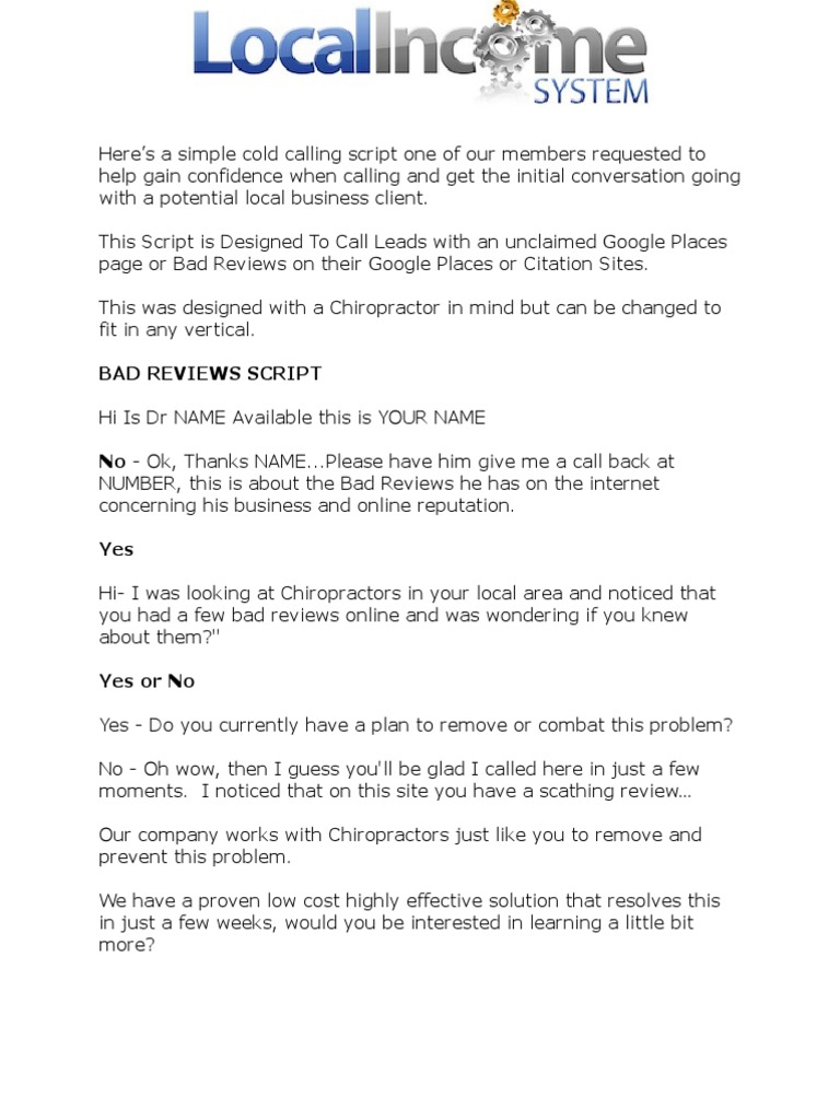 Direct Cold Calling Script | PDF | World Wide Web | Internet & Web