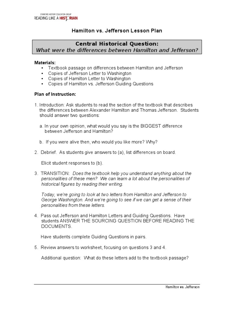 Hamilton Vs Jefferson Lesson Plan | PDF | Hamilton (Musical) | Thomas ...