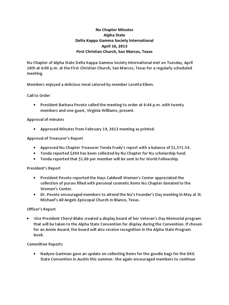 Nu Chapter Meeting Highlights | PDF | Social Science