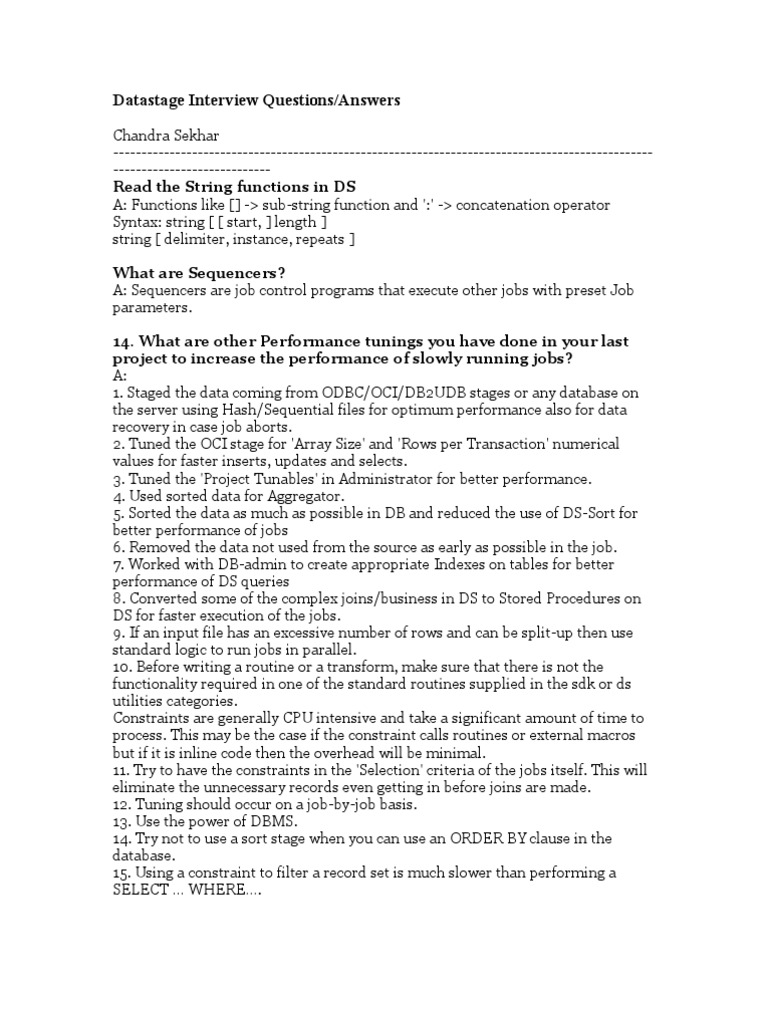 Datastage Interview Questions - Answers - 0516 | Download Free PDF ...