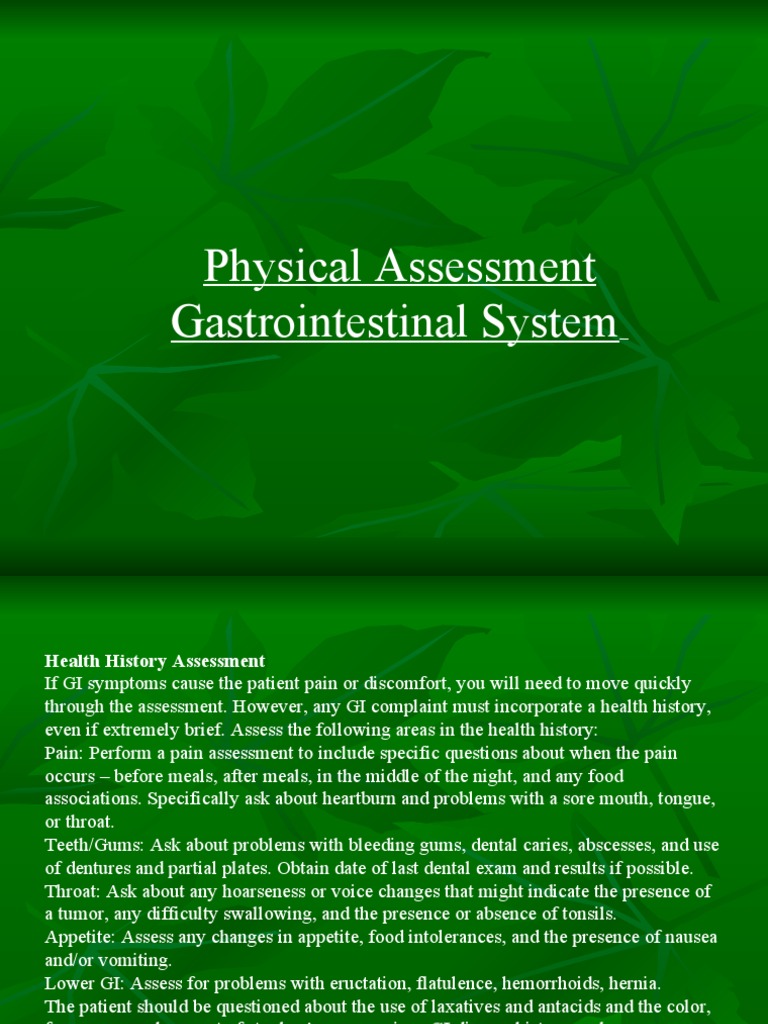 Physical Assessment and Physical Exam of GI Tract | PDF | Stomach ...