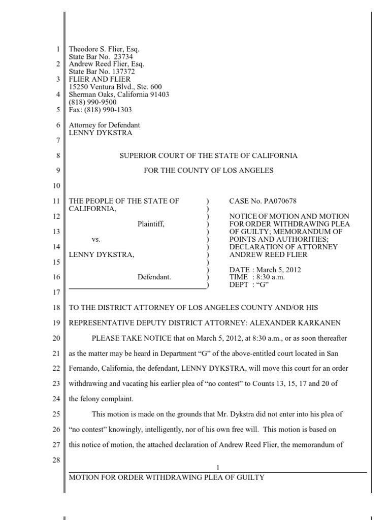 Motion For Withdraw of Plea | PDF | Nolo Contendere | Plea