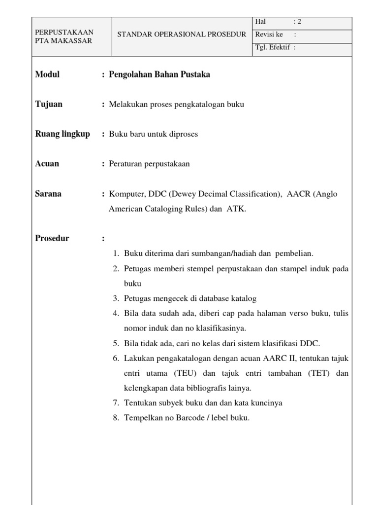 Contoh SOP Perpustakaan