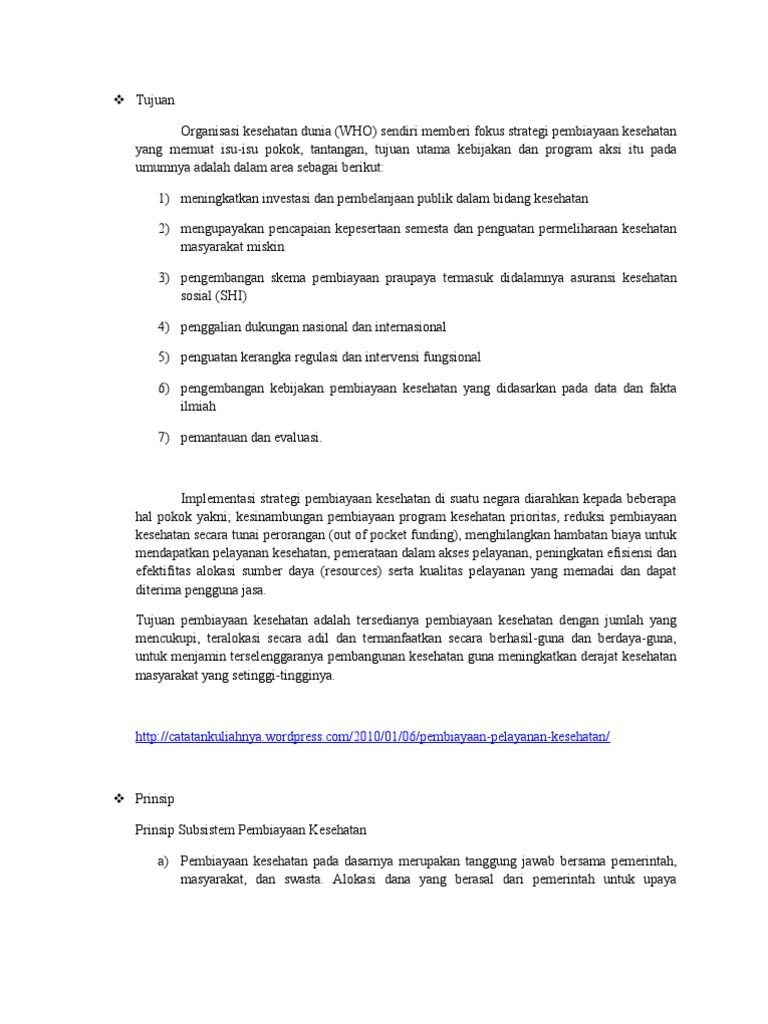 Tujuan & Prinsip Pembiayaan Kesehatan | PDF