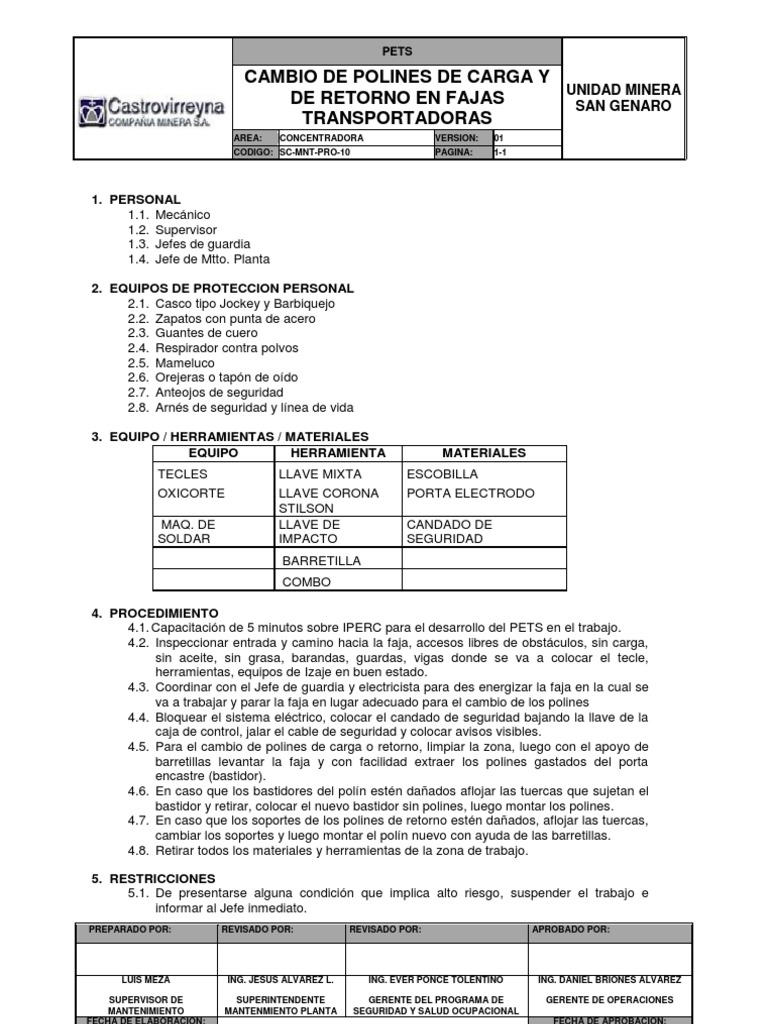 Cambio de Polines de Carga y Retorno en Las Fajas Transportadoras.2 | PDF