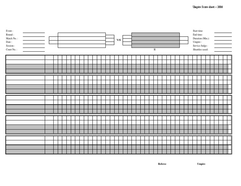 2006 Umpire Score-sheet Template | PDF | Referee | Leisure
