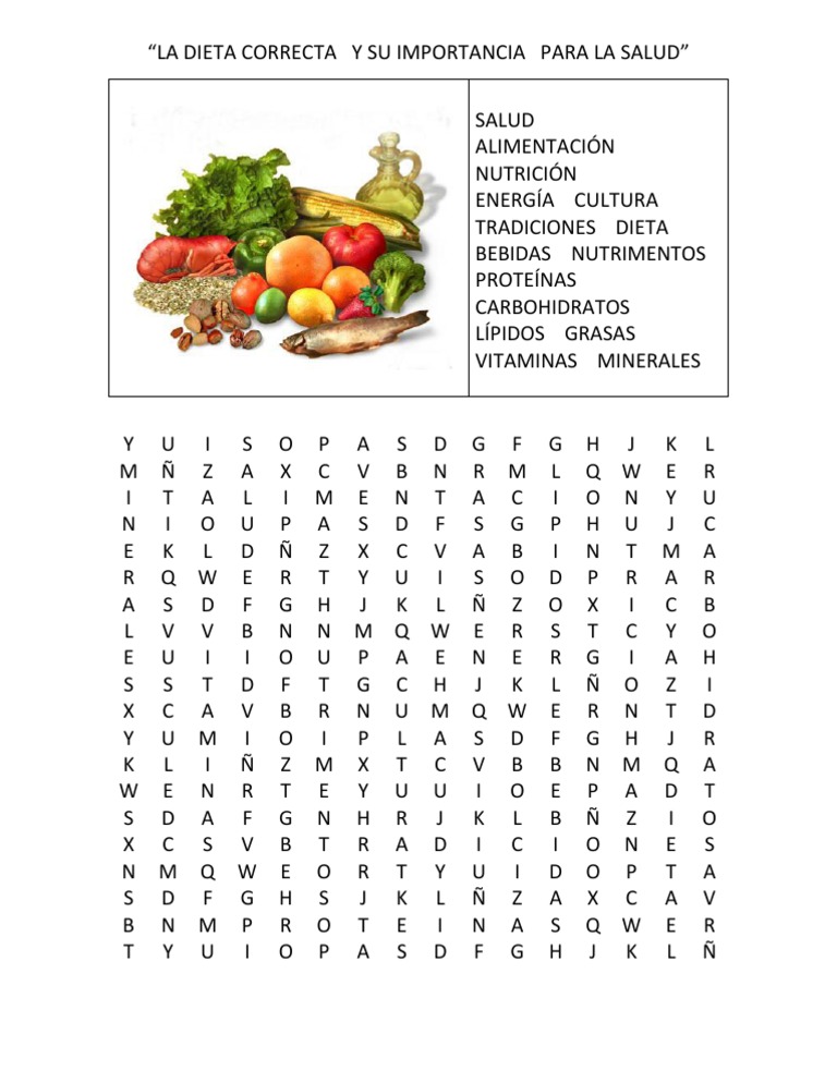 La Dieta Correcta y Su Importancia Para La Salud Sopa de Letras