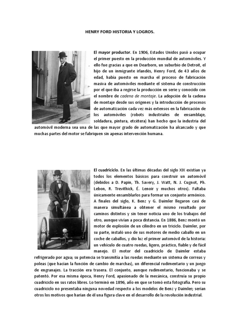 Henry Ford Historia y Logros | PDF | Coche | Compania de motores ford
