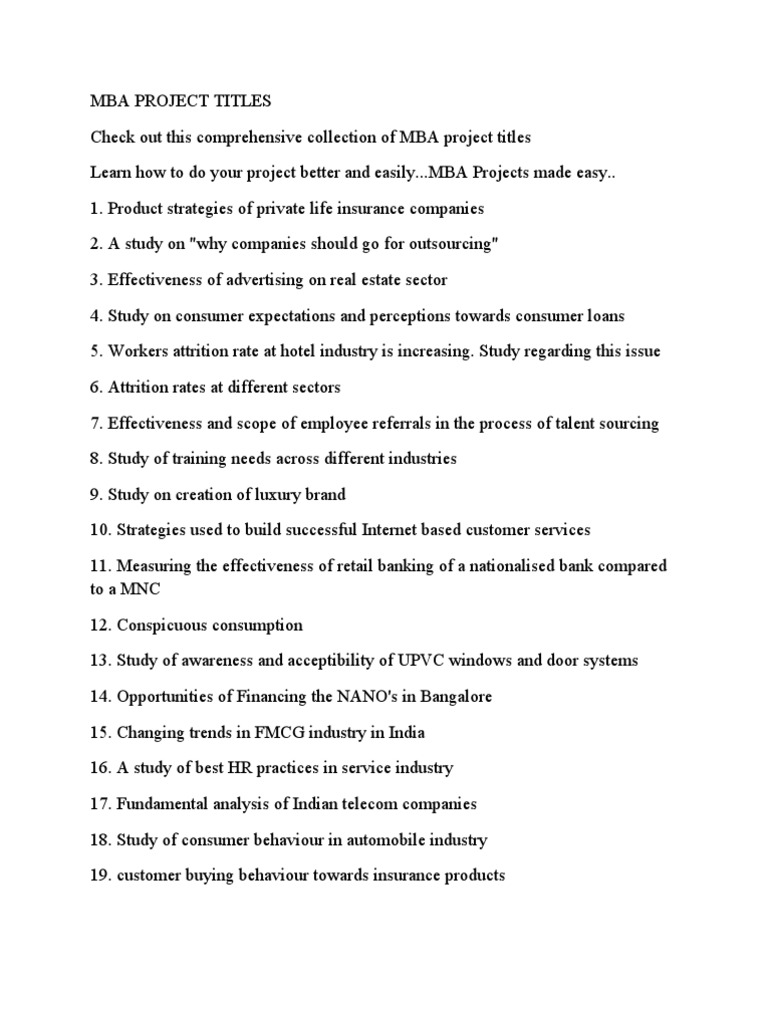 MBA Project Title Ideas Collection | PDF | Technology & Engineering