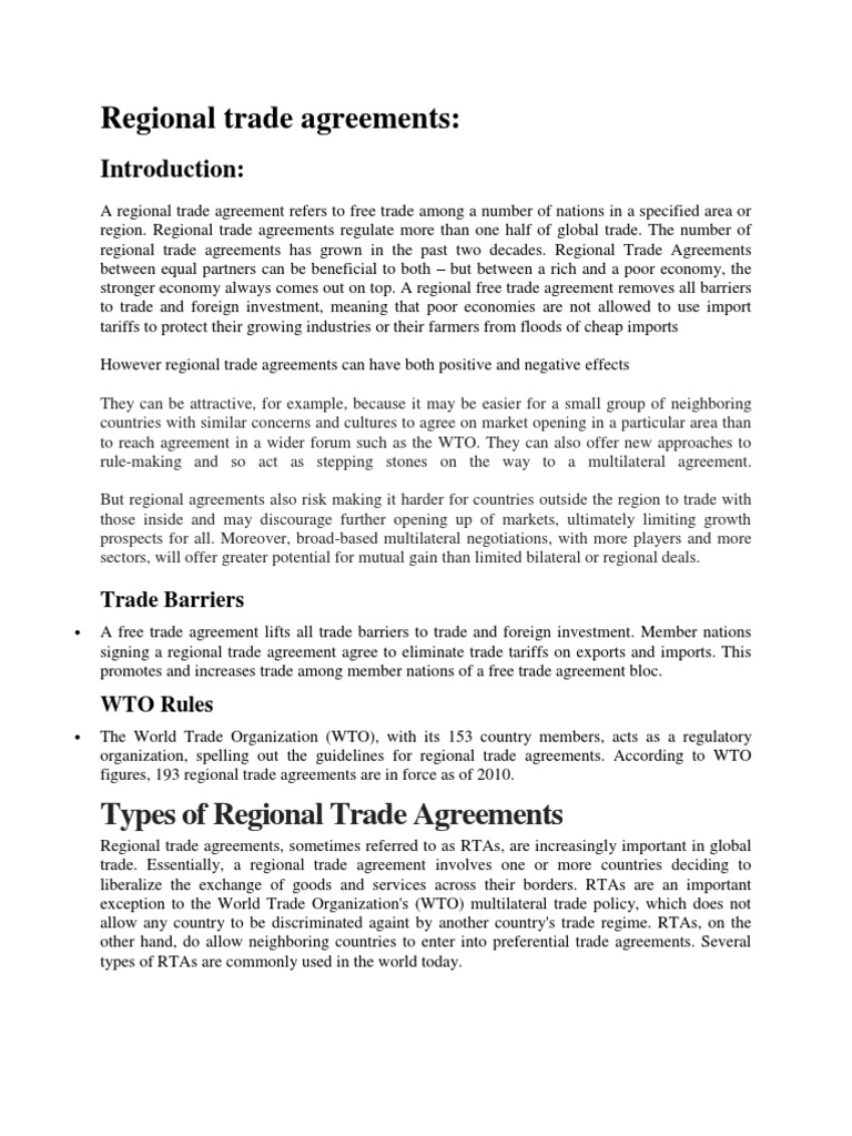 Regional Trade Agreements | PDF | Trade Agreements | Trade
