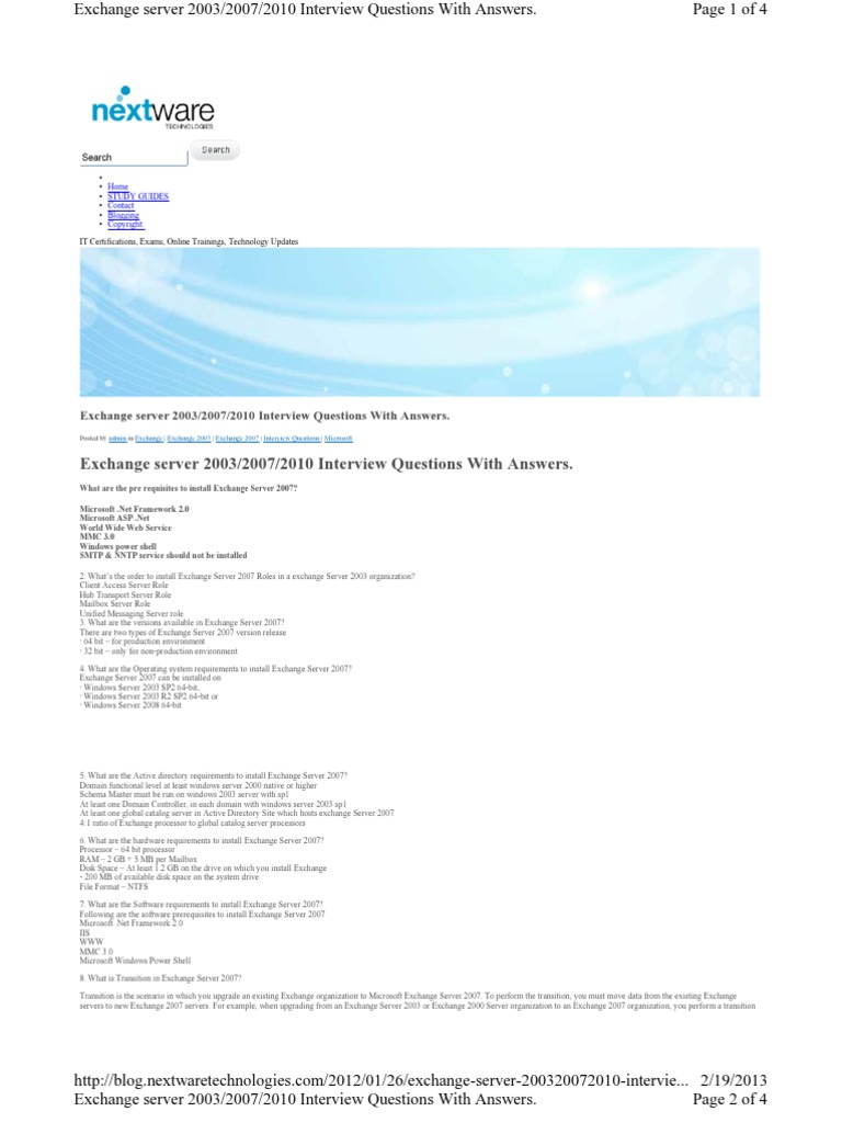 Exchange - Interview Questions With Answers | PDF | Microsoft Exchange Server | Microsoft Outlook