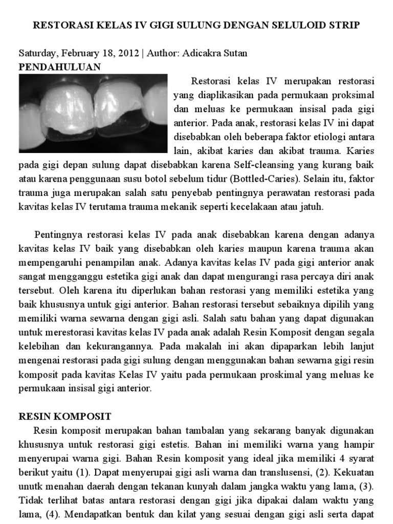 Restorasi Kelas IV Gigi Sulung Dengan Seluloid Strip | PDF | Bisnis | Sains & Matematika