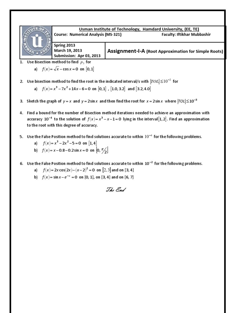 Numerical Analysis Assignment on Roots | PDF