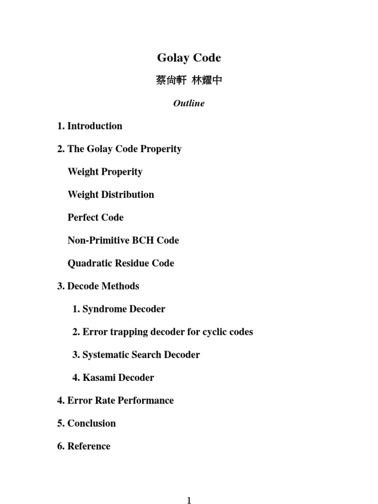 Golay Code Pdf Forward Error Correction Algorithms