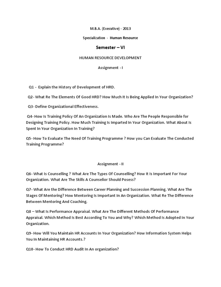 HR Development Assignment for MBA Students | PDF
