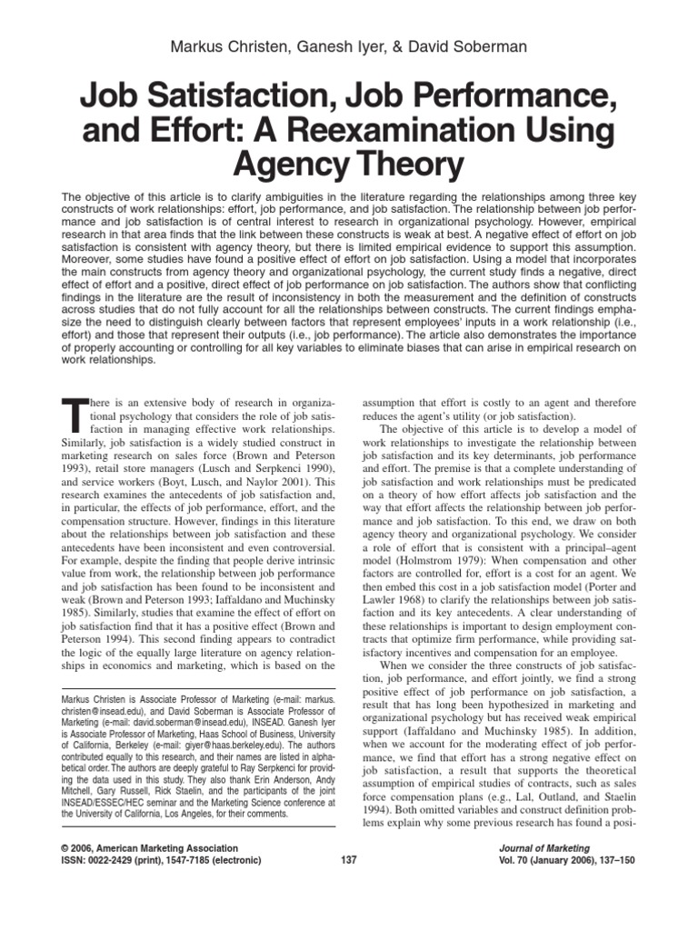 Job Satisfaction, Job Performance | PDF | Job Satisfaction ...