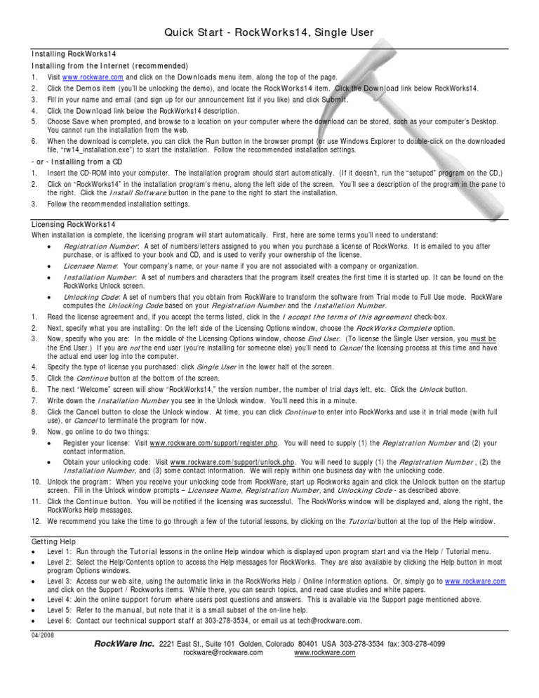 Quickstart Rw14 Su | PDF | Installation (Computer Programs) | License