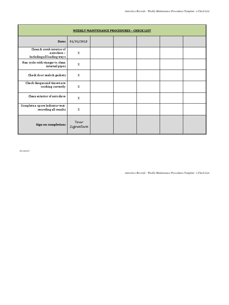 Weekly Autoclave Maintenance Checklist | PDF | Laboratory Equipment ...