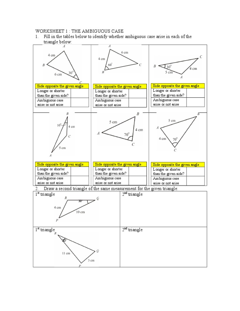 Ambiguous Case Triangle Worksheet | PDF | Finance & Money Management ...