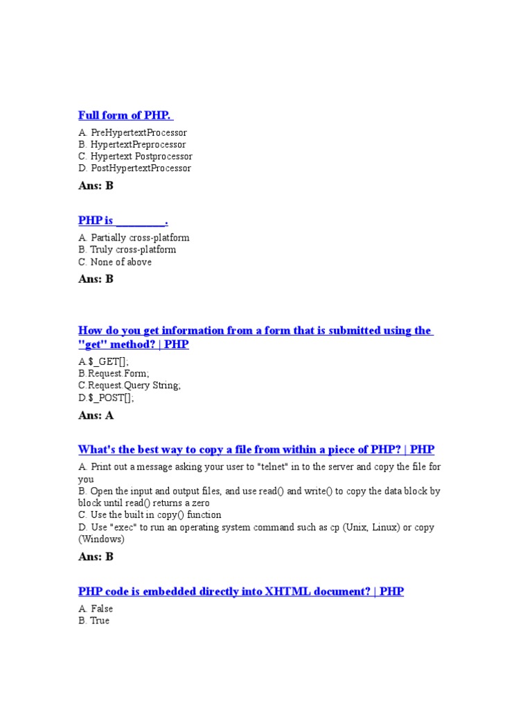 PHP Quiz | PDF | Php | Scope (Computer Science)