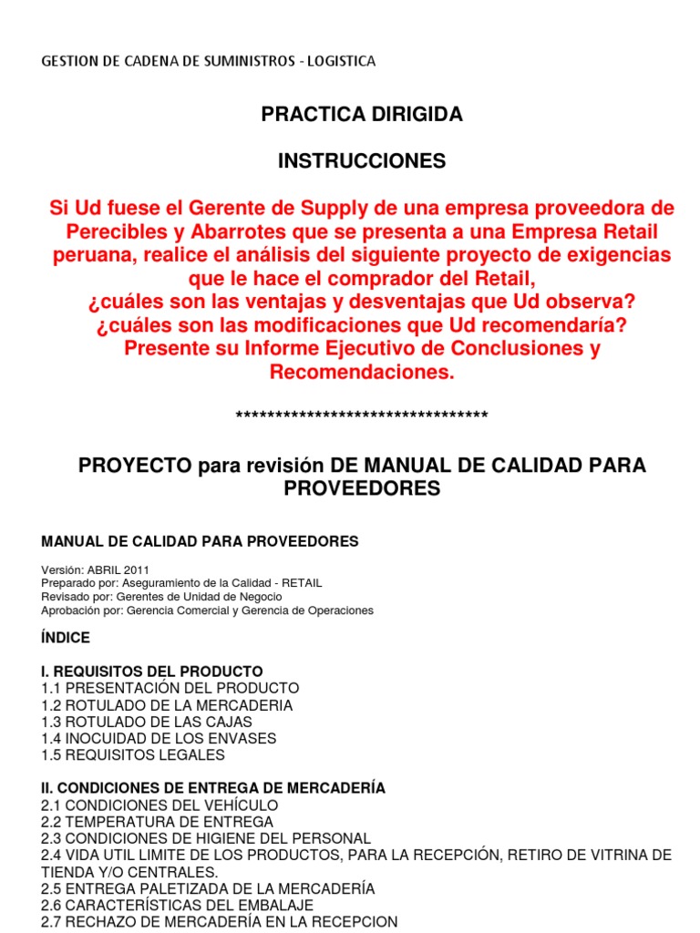 Manual de Calidad para Proveedores | PDF | Análisis de Riesgo y Puntos Críticos de Control ...