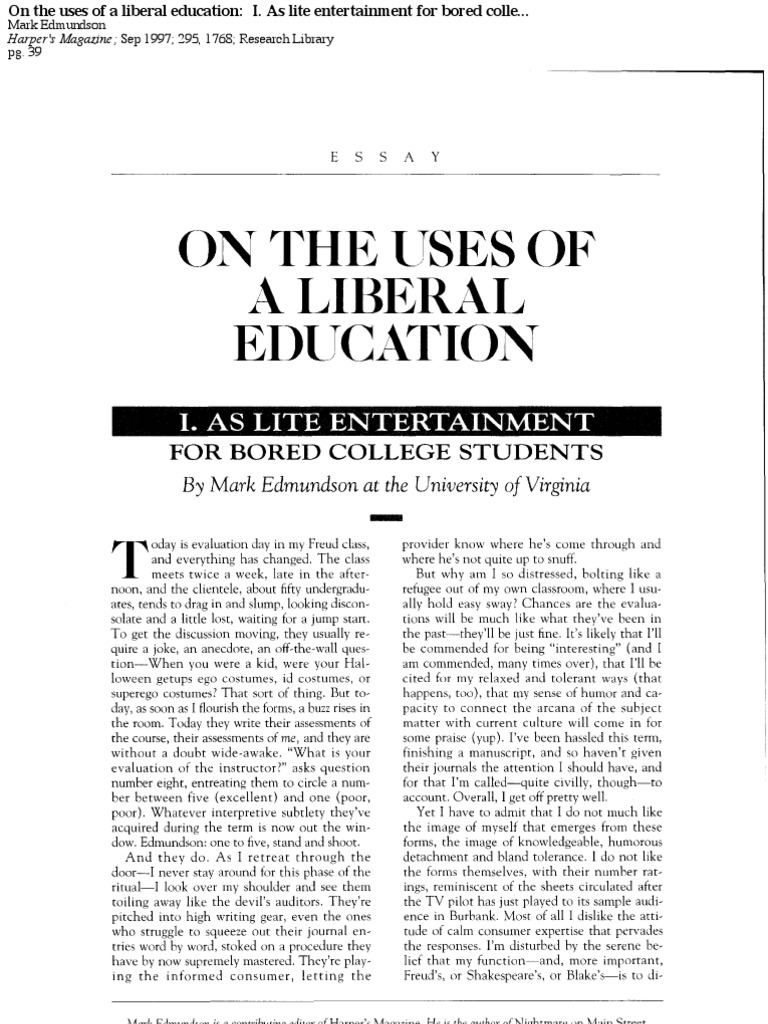 On The Uses of A Liberal Education | PDF | Art | Classics