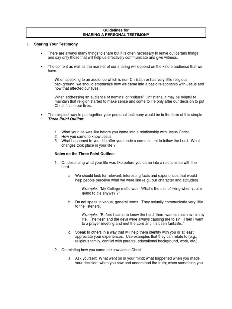 Guidelines For Sharing A Personal Testimony | PDF | Born Again | Testimony