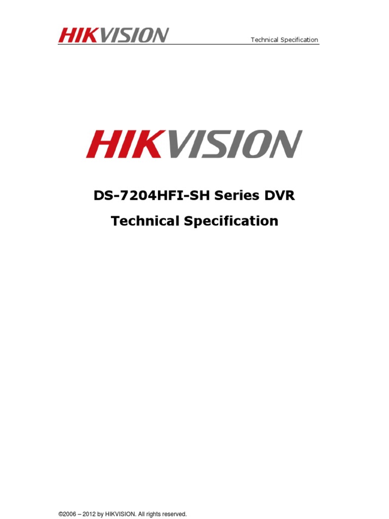 DVR Technical Specification | PDF | Video | Hdmi