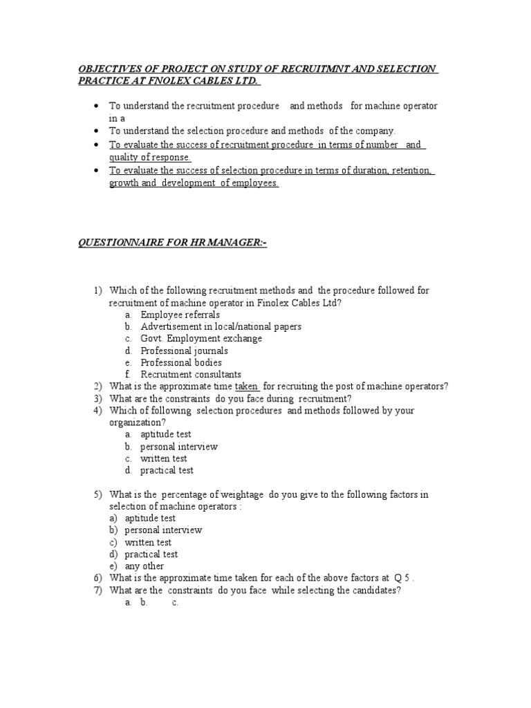 Objectives of Project On Study of Recruitmnt and Selection Practice at ...