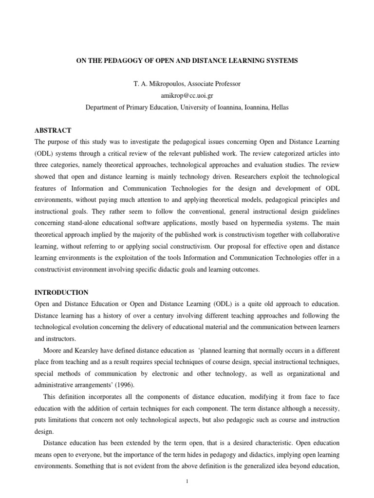 Open Distance Learning Pedagogy Constructivism Philosophy Of