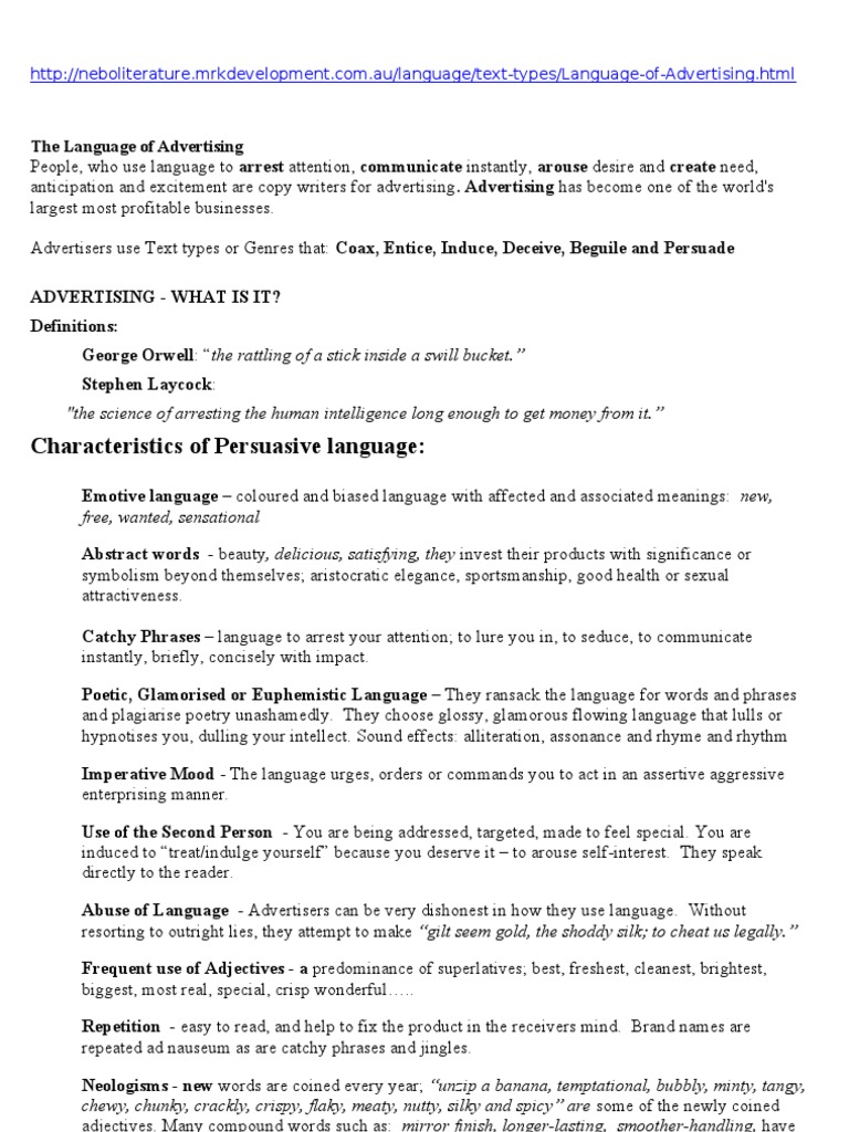 The Language of Advertising / The Language of Advertising | PDF ...