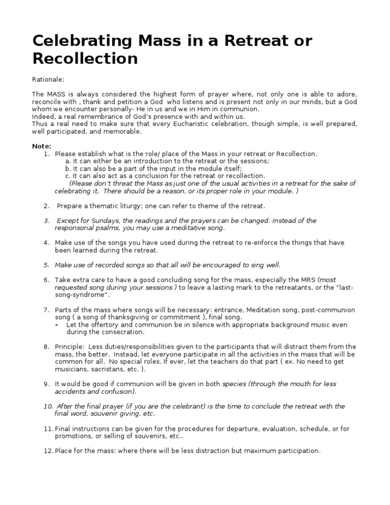 Celebrating Mass in a Retreat or Recollection | Mass (Liturgy) | Eucharist
