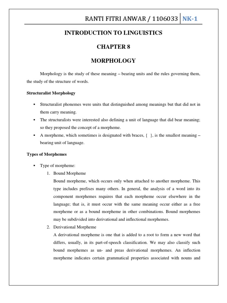 Introduction To Linguistics Chapter 8 Morphology | PDF | Morphology ...