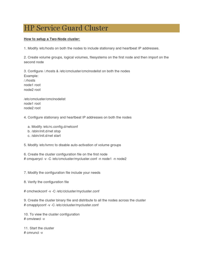 Setting Up HP Service Guard Cluster | PDF