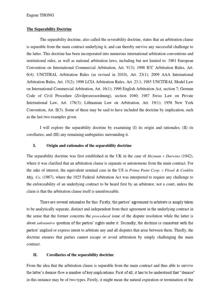 Separability Doctrine | PDF | Arbitration | Business Law