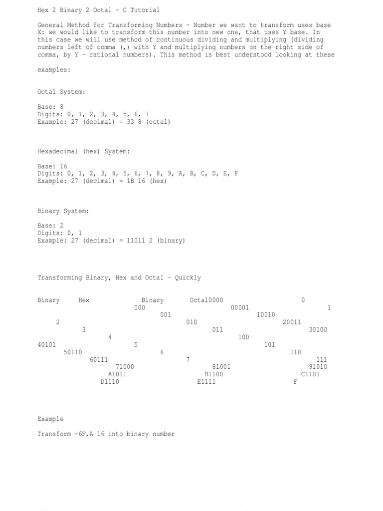 Hex 2 Bi | PDF | Decimal | Encodings