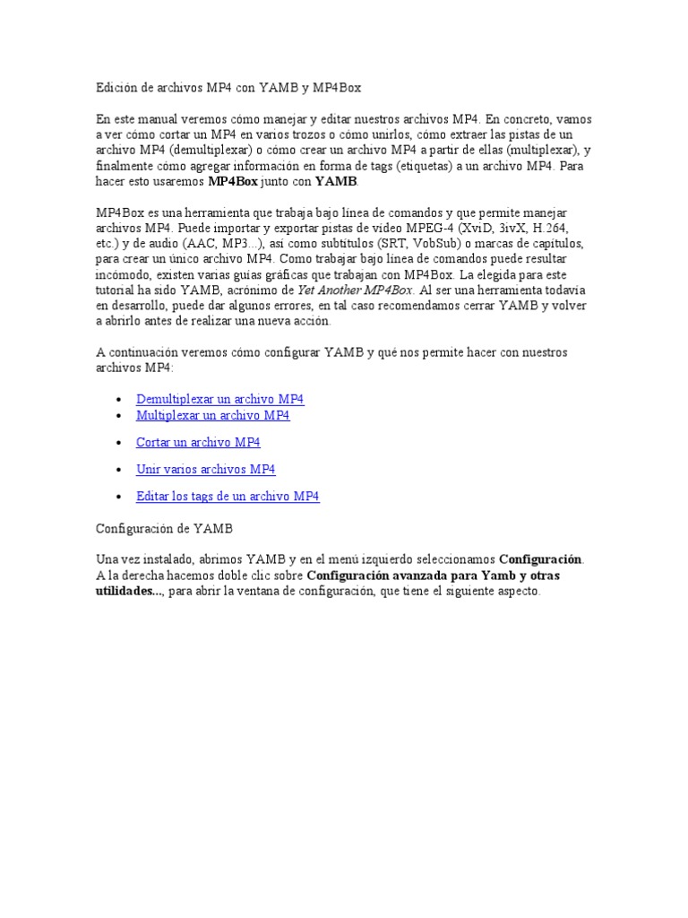 Edición de MP4 con YAMB y MP4Box | PDF | Point and Click | Archivo de ...
