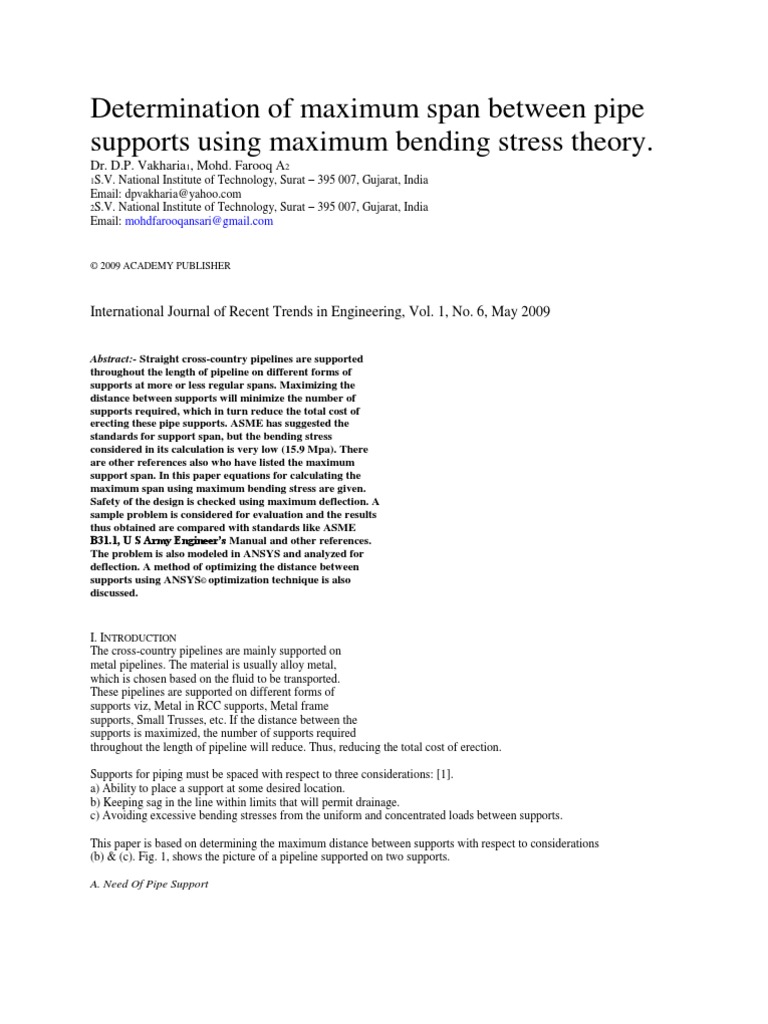 Determination of Maximum Span Between Pipe | PDF | Pipe (Fluid ...