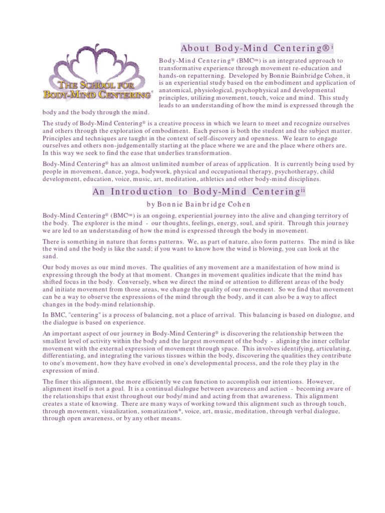 About Body Mind Centering | PDF | Perception | Consciousness