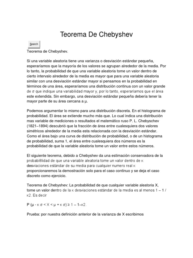 Teorema de Chebyshev y su Aplicación | PDF | Desviación Estándar ...