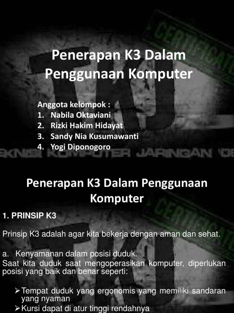 Penerapan K3 Dalam Penggunaan Komputer | PDF