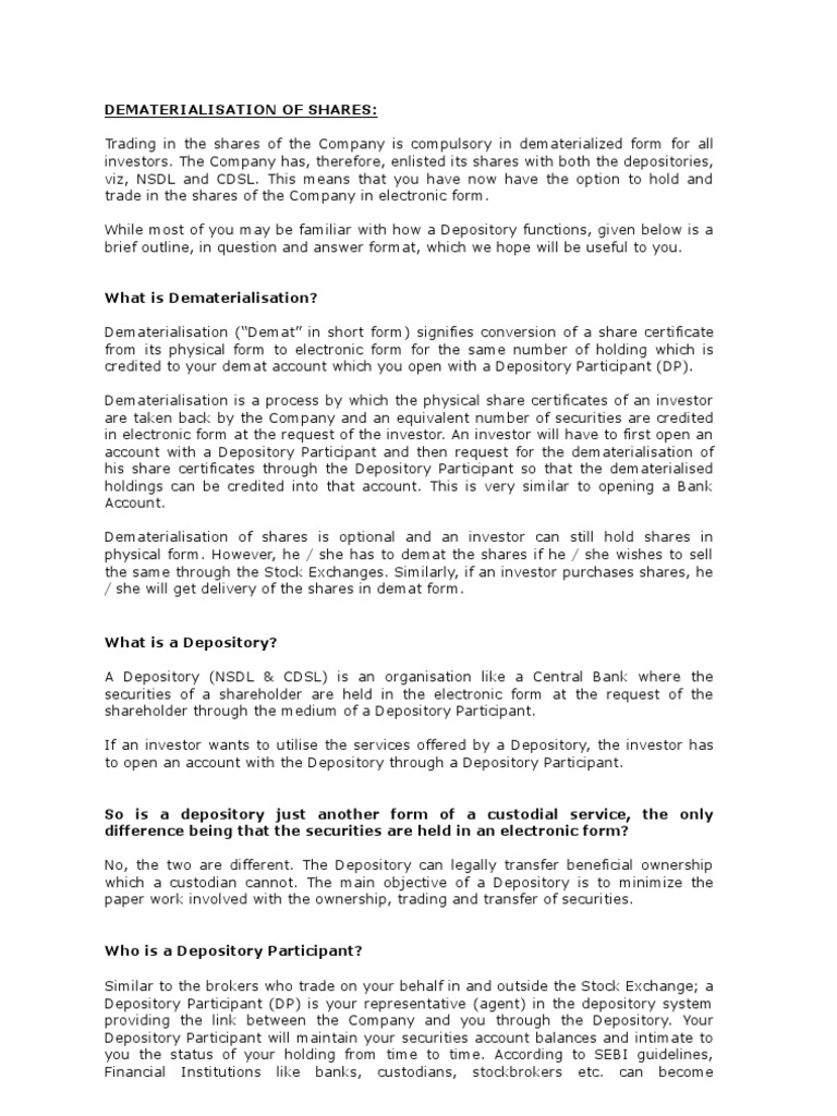 Dematerialisation of Shares | PDF | Business