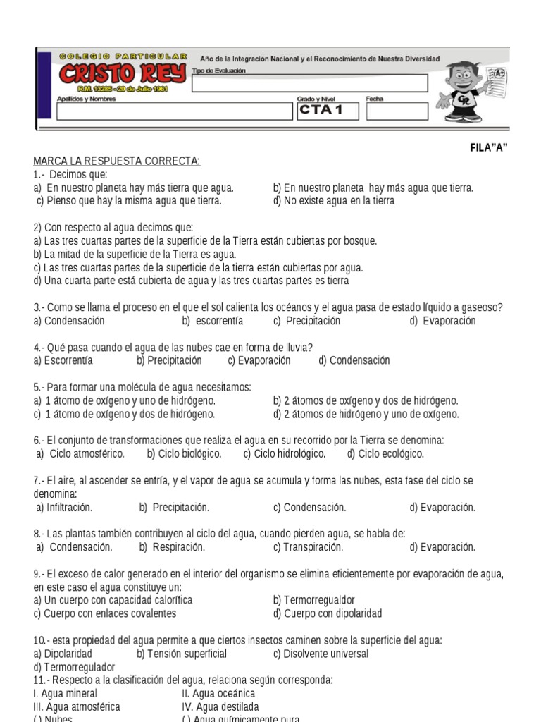 Examen Bimestral I | PDF | Propiedades del agua | El ciclo del agua