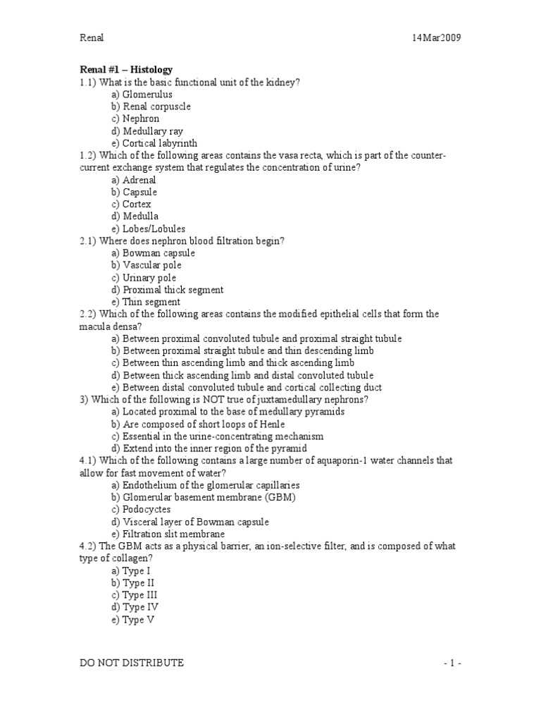 Quiz Renal | PDF | Renal Function | Organ (Anatomy)