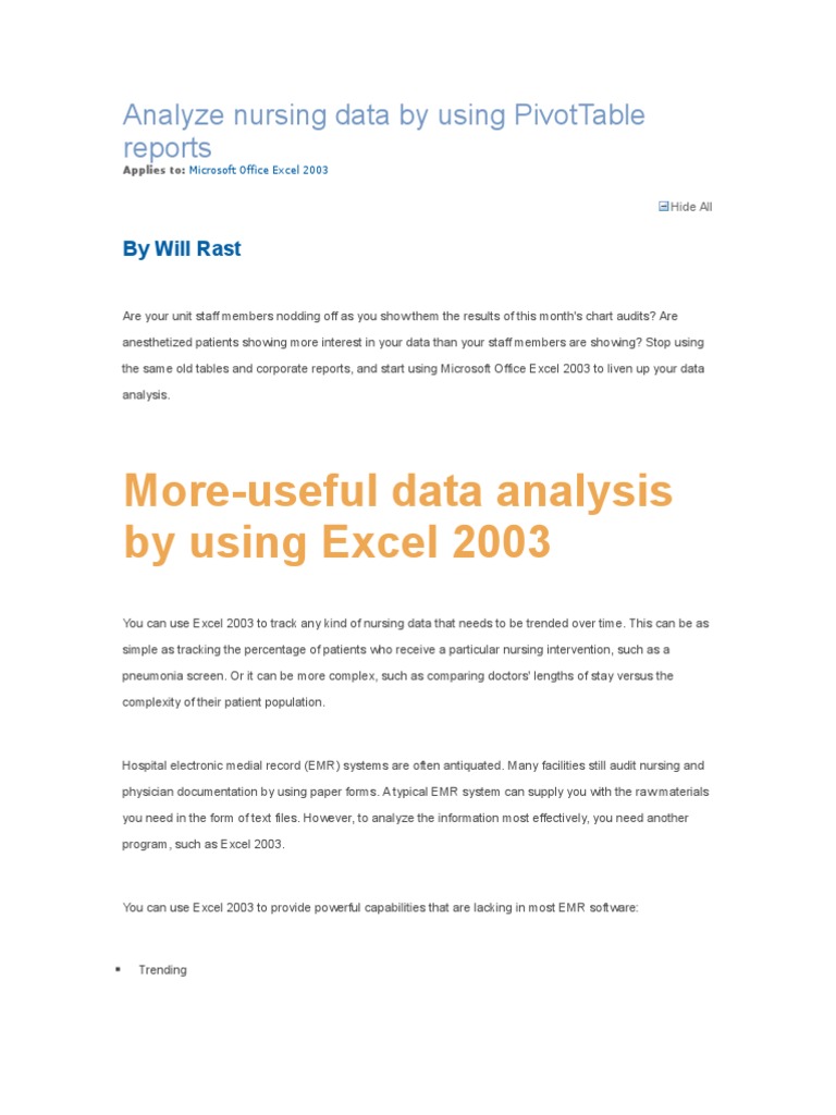 Analyze Nursing Data by Using Pivottable Reports | PDF | Computing ...