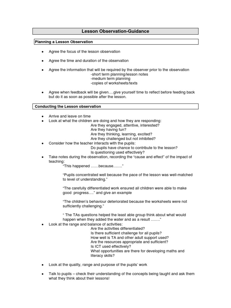 ESL Lesson Observation Guidance PDF | PDF | Educational Technology ...