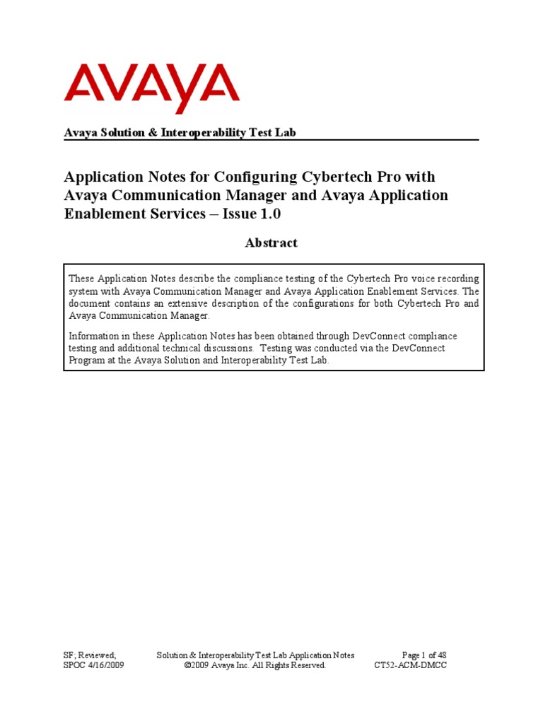Configuring Cybertech Pro With Avaya CM and AES | PDF | Port (Computer ...