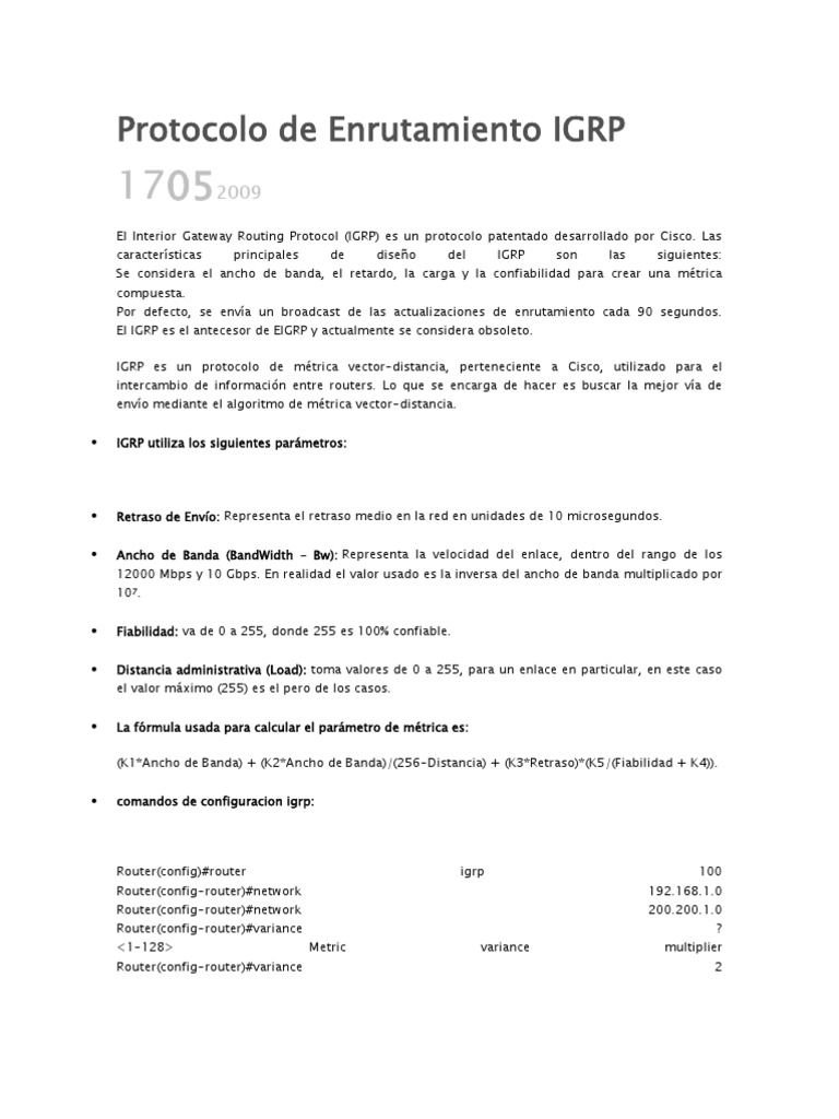 Protocolo Igrp | PDF | Enrutamiento | Enrutador (Computación)